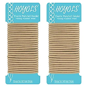 HOYOLS Blonde Ponytail Holders, No Metal Elastic Hair Ties, Braided Hair Bands Scrunchies for Girl Women Medium Hair 50 Count 4mm (Light Blonde)