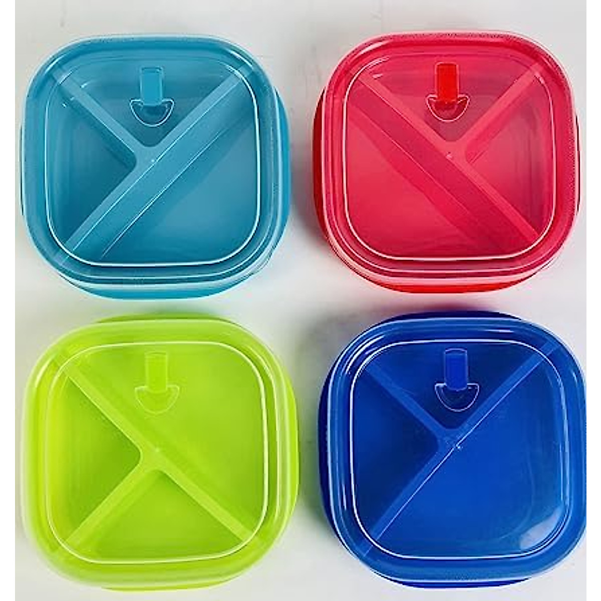 Set of 4 - Microwave Food Storage Containers, Lunch Boxes - 3 Section / Compartment Divided Plates w/ Vented Lid and 1 BAMD Kitchen Conversion Magnet, 41965n