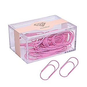 Cute Jumbo Paper Clips, Multibey 2" Non-Skid Metallic Large Wide Paperclips Bookmark in Reusable Holder Office School Supplies Desk Organizer, 50mm 30PCS Per Box (Pink/Rose Red))