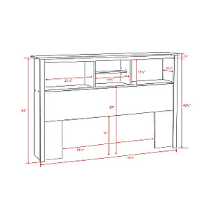 Prepac Salt Spring Rustic Full/Queen Headboard with Bookcase, Farmhouse Bookcase Headboard for Full/Queen Beds 11" D x 65.75" W x 43" H, Drifted Gray, DSH-6643-V