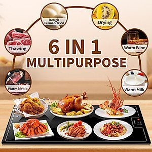 Electric Warming Tray（Large 22"x14"），Food Warmer with Thermostat and Full Surface Heating，Food Warming Mat with 2 Temperature Modes for Parties Buffet，Gatherings，Gold Edge Handles Warming Mat for Food