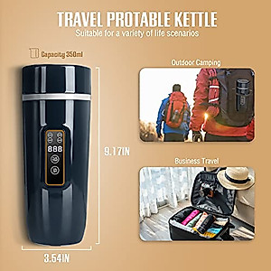 Travel Kettle Electric 304 Stainless Steel Small Portable Water Boilers for Travel Camping Hotel Mini Electric Kettle Portable Thermoses Insulated Bottles Smart Water Mugs,Plug in heating device