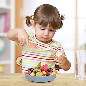 TOPGOMES Silicone Suction Plate, Comes with Soft Spoon Fork | Stay Put Baby Feeding Dishes for Kids and Infants | BPA Free, 100% Food-Grade Silicone, Non-Slip Design (Ether)