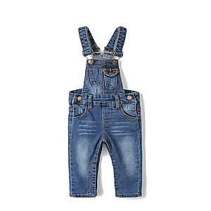 KIDSCOOL SPACE Baby Boy Girl Jean Overalls,Toddler Slim Cute Denim Dungaree,Blue,12-18 Months
