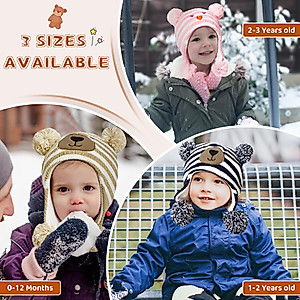 Century Star Baby Boy Hat Winter Fleece Lined Hat Knit Earflap Kids Caps Infant Toddler Hats for Baby Girls with Pom Pom Bear Coffee & Bear Navy 0-12 Months