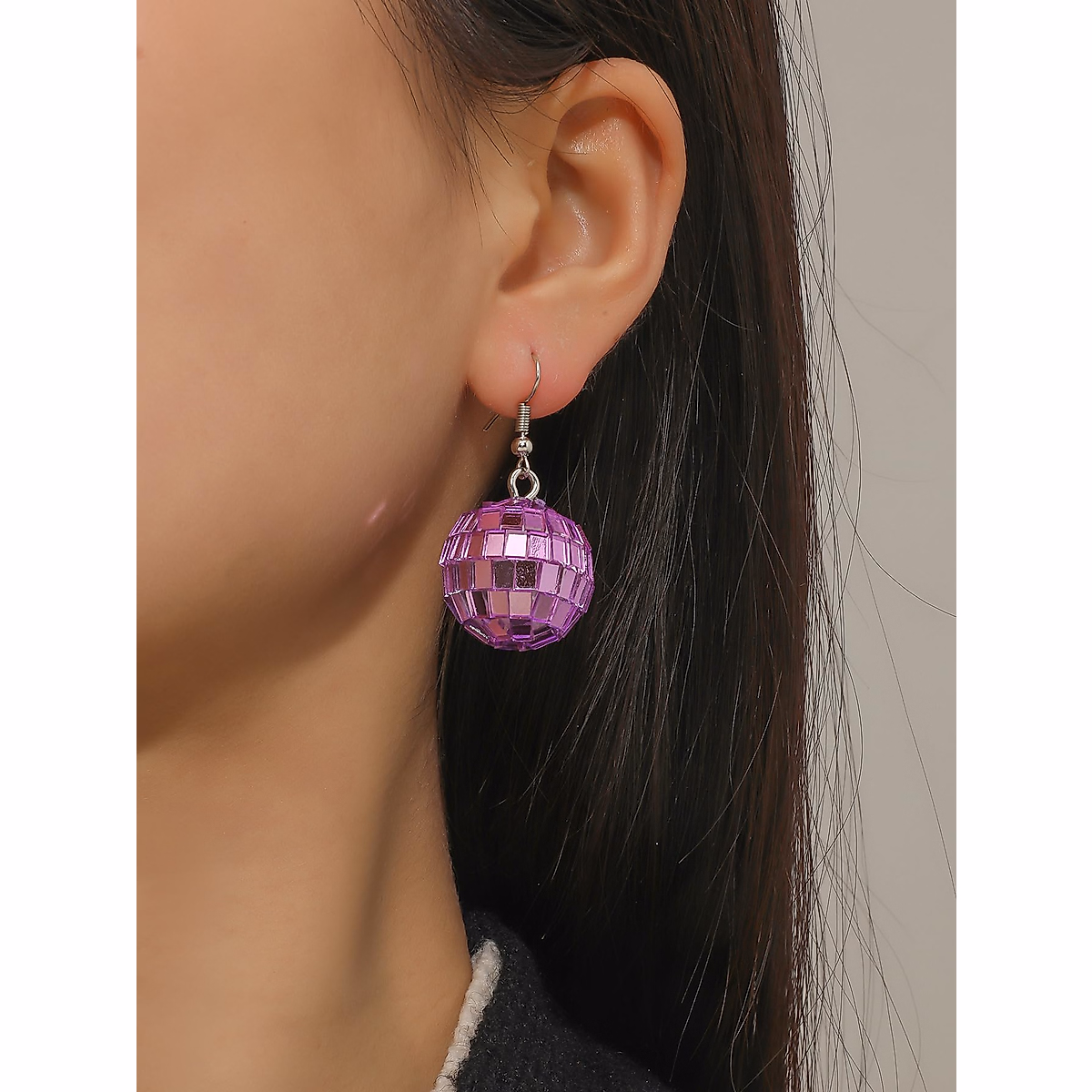 60s 70s Disco Ball Earrings for Women,Retro Neon Hippie Disco Ball Earrings Colorful Mirror Reflective Acrylic Dangle Drop Earrings 80s Halloween Costume Accessories (Pink)
