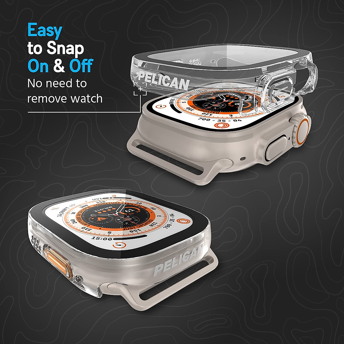 Pelican Protector Case for Apple Watch Ultra 2 / Ultra w/ Built-In Screen Protector [49mm] - Clear 9H Tempered Glass & Transparent Bumper Case Cover For iWatch/Apple Watch - Rugged