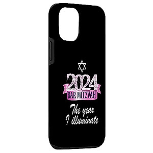 iPhone 14 2024 Bar Mitzvah Quote Festive Black Pink Decor Case