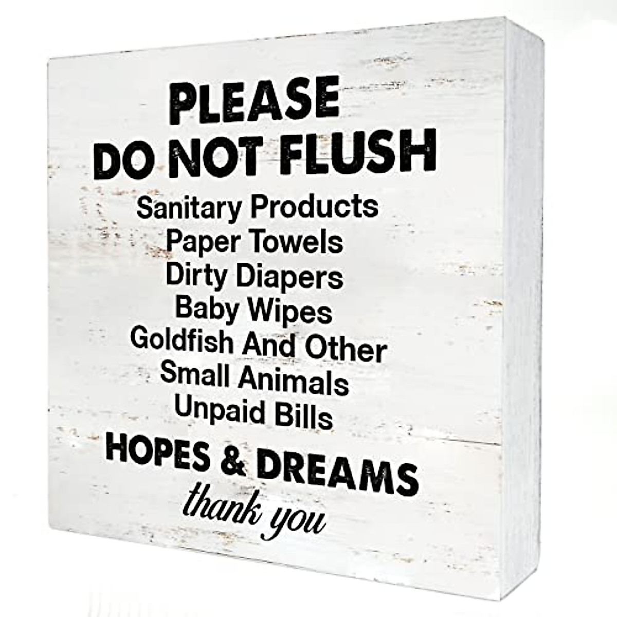 Funny Bathroom Wooden Box Sign Desk Decor Please Do Not Flush Sanitary Products Wood Block Plaque Box Signs with Quotes Rustic Box Sign for Home Bathroom Shelf Table Decoration (5 X 5 Inch)