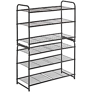 YMYNY Freestanding Shoe Racks, 3 Tiers Stackable & Adjustable Shoe Storage Shelf, Metal Wire Grid Shoe Organizer for 12-16 Pairs, for Entryway, Closet, Bedroom, Black, 26.8" L, UHXJ301B