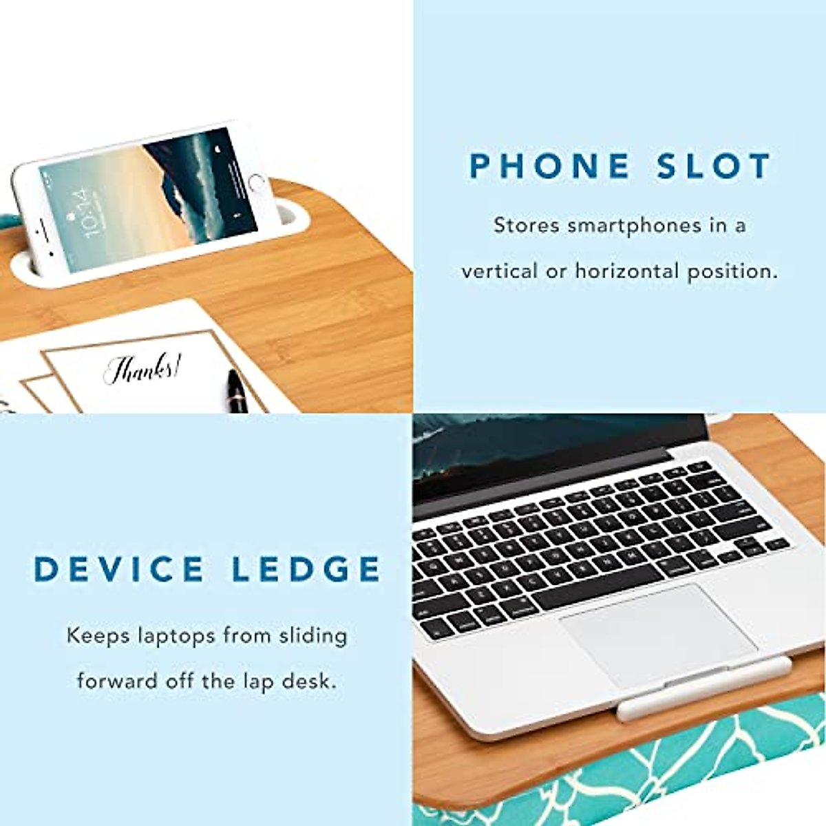 LapGear Designer Lap Desk with Phone Holder and Device Ledge - Aqua Trellis - Fits up to 15.6 inch Laptops - Style No. 45422
