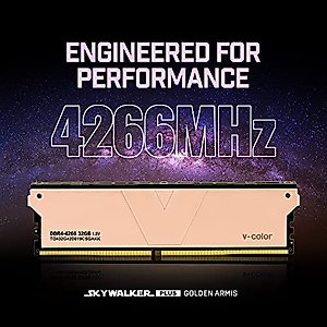 V-Color Skywalker Plus DDR4 64GB (32GBx2) 4266MHz (PC4-34100) CL19 Gaming Desktop Ram Memory Hynix IC Dual Rank 1.5V - Golden (TO432G42D819CSGAKK)