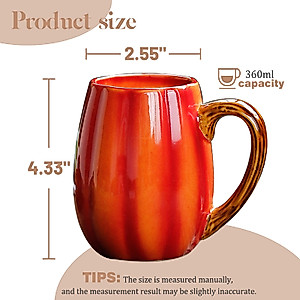 Artceramic Pumpkin Mugs, Ceramic Coffee Mugs and Tea Mug, Novelty Orange Ceramic Pumpkin Shaped Cup, Halloween, Thanksgiving, Christmas, Birthday Gifts,1PC