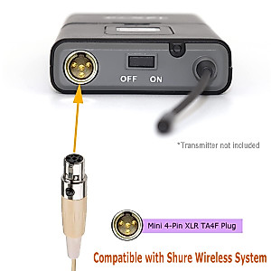 XGWTH Foldable Headset Microphone Condenser Omnidirectional Double Over Ear Earset Headworn Mic Compatible with Shure Wireless System Bodypack Transmitter with 1.2m Cable Mini XLR 4 Pin TA4F Plug