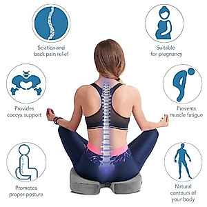 TheComfortZone Seat Cushion for Office Chair Memory Foam Coccyx Cushion Butt Pillow for Sciatica Tailbone & Back Pain Relief Long Sitting Office Desk Gaming Chair Car Seat Cushion Driving-Grey