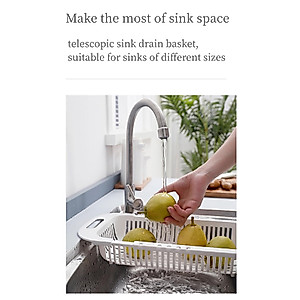 FENGZIZH Adjustable Dish Drainer Dish Rack Over The Sink,Drying Rack, Extendable Vegetable Fruit Washing Basket, Collapsible Strainer Basket,Plastics(Grey+White)
