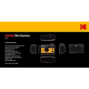 Kodak i60 Reusable 35mm Film Camera - Retro Style, Focus Free, Built in Flash, Press and Pop-up Flash (Yellow)