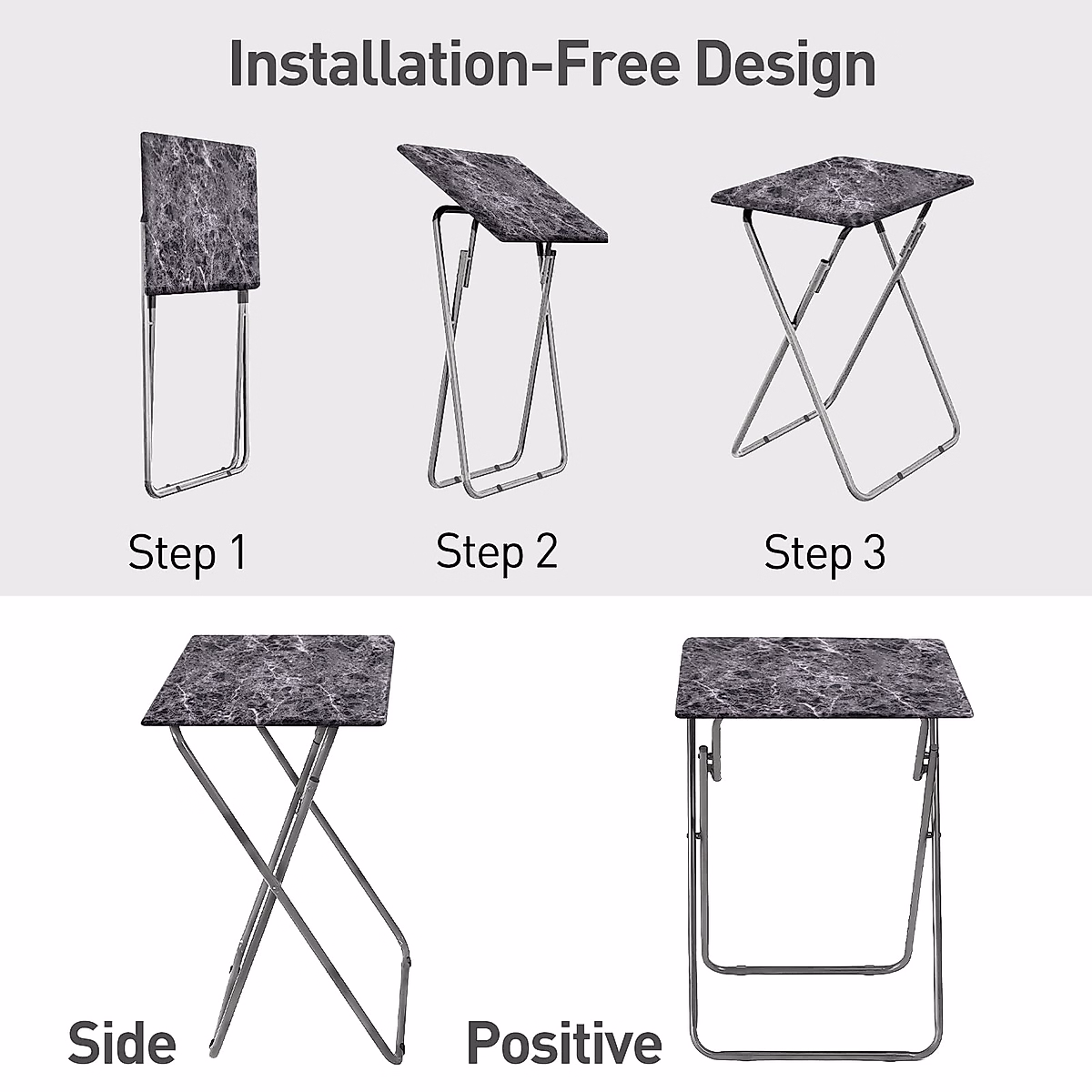 Garden 4 you Portable Folding TV Tray/TV Trays Foldable Dinner Snack Trays Table, Portable Foldable Table Small Sofa Bedside Tables with Light Weight, 15 x 18.9 x 26 in(Black Marble,1PC)