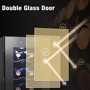 JINJUNYE 6 Bottle Wine Cooler Refrigerator, Wine Fridge Small, Countertop Wine Cooler with Digital Temperature Control, 46-66℉ Mini Freestanding Wine Cellars Glass Door, Gift for Wine Lover