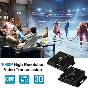 avedio links 196ft/60m HDMI Extender Over Cat 5e/6/7, 1080P HDMI Ethernet Extender Balun Adapter with Single POC Power Supply, Support 3D, EDID, Deep Color, Compatible with DVD, Fire Stick, Roku, PS5