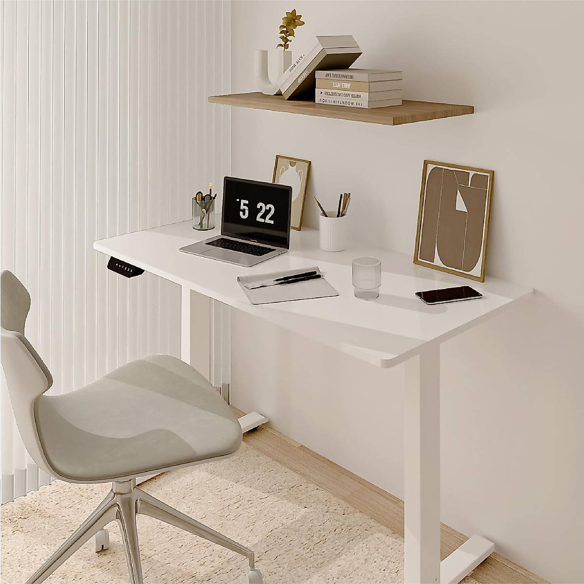 Win Up Time Standing Desk Adjustable Height Desk- Whole Piece Desktop Electric Adjustable Standing Desk, Height Adjustable Desk Stand Up Desk for Home Office Computer Desk,White 48x24Inch