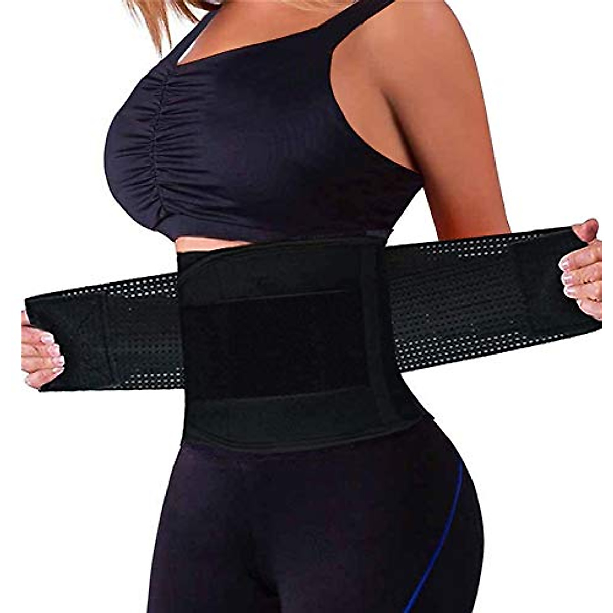 QEESMEI Waist Trainer Belt for Women - Waist Cincher Trimmer - Slimming Body Shaper Sport Girdle Belt, Small Black