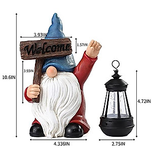 WONDHOME Garden Gnome Statue with Shovel Solar Gnomes Statue with Lantern LED Outdoor Decor Lights,Terrace Courtyard Lawn Patio Porch Decoration Christmas Housewarming Gift