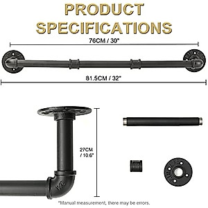 Industrial Pipe Clothing Rack, Wall Ceiling Mounted Clothes Garment Rack 30'', Black Iron Pipe Clothes Hanging Bar, Heavy Duty Metal Hanging Rod for Retail Display Closet Storage and Laundry Organizing