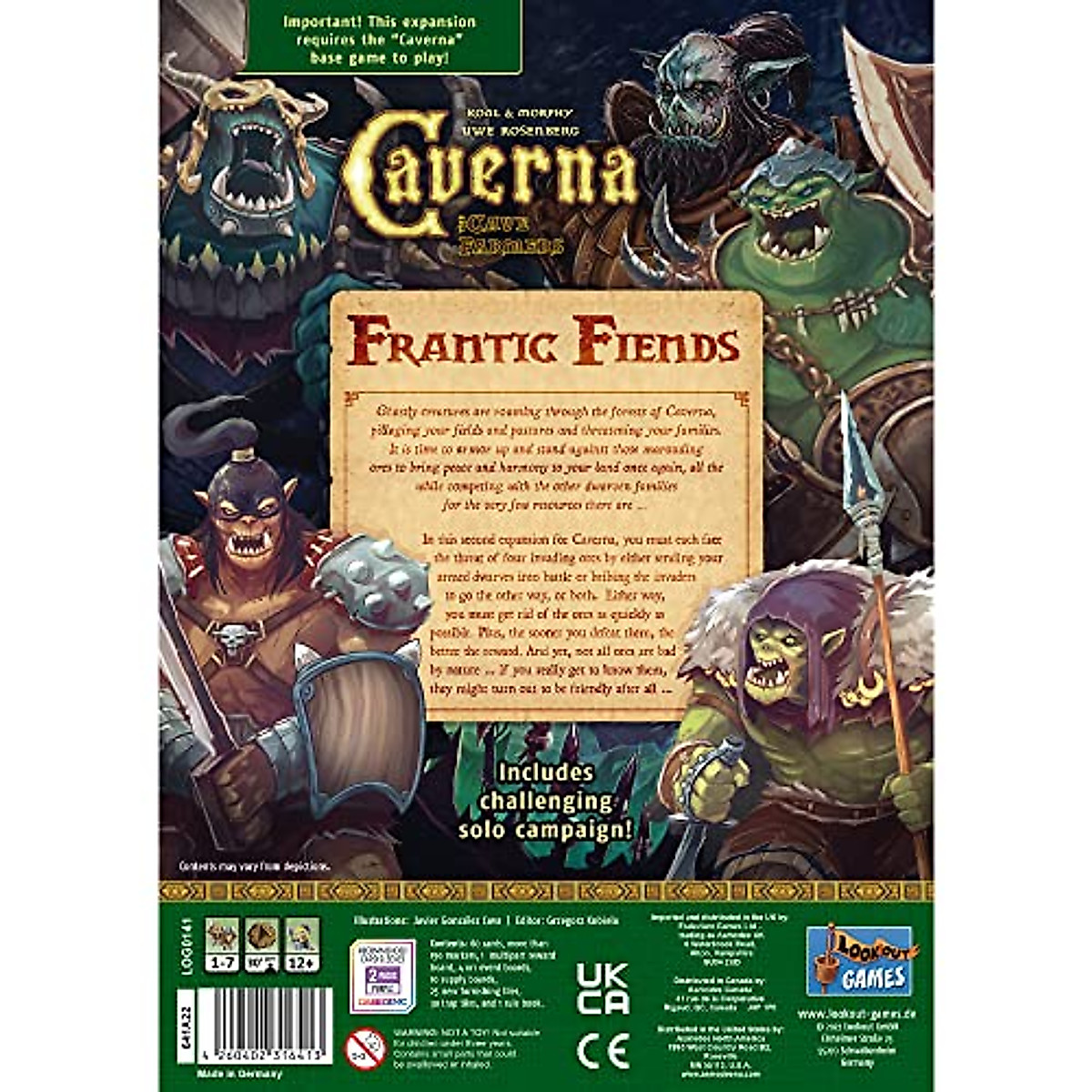 Lookout Caverna The Cave Farmers Frantic Fiends Board Game Expansion | Cooperative Farming Strategy Game for Adults and Kids | Ages 12+ | 1-7 Players | Avg. Playtime 30-210 Minutes | Lookout Games