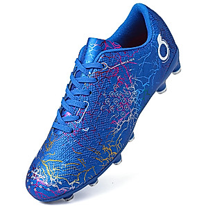 Beyondjuff Boys' Soccer Shoes Kids Firm Ground Soccer Cleats Girls Turf Shoes Outdoor Trainning Shoes Football Shoes Blue Big Kid 6US