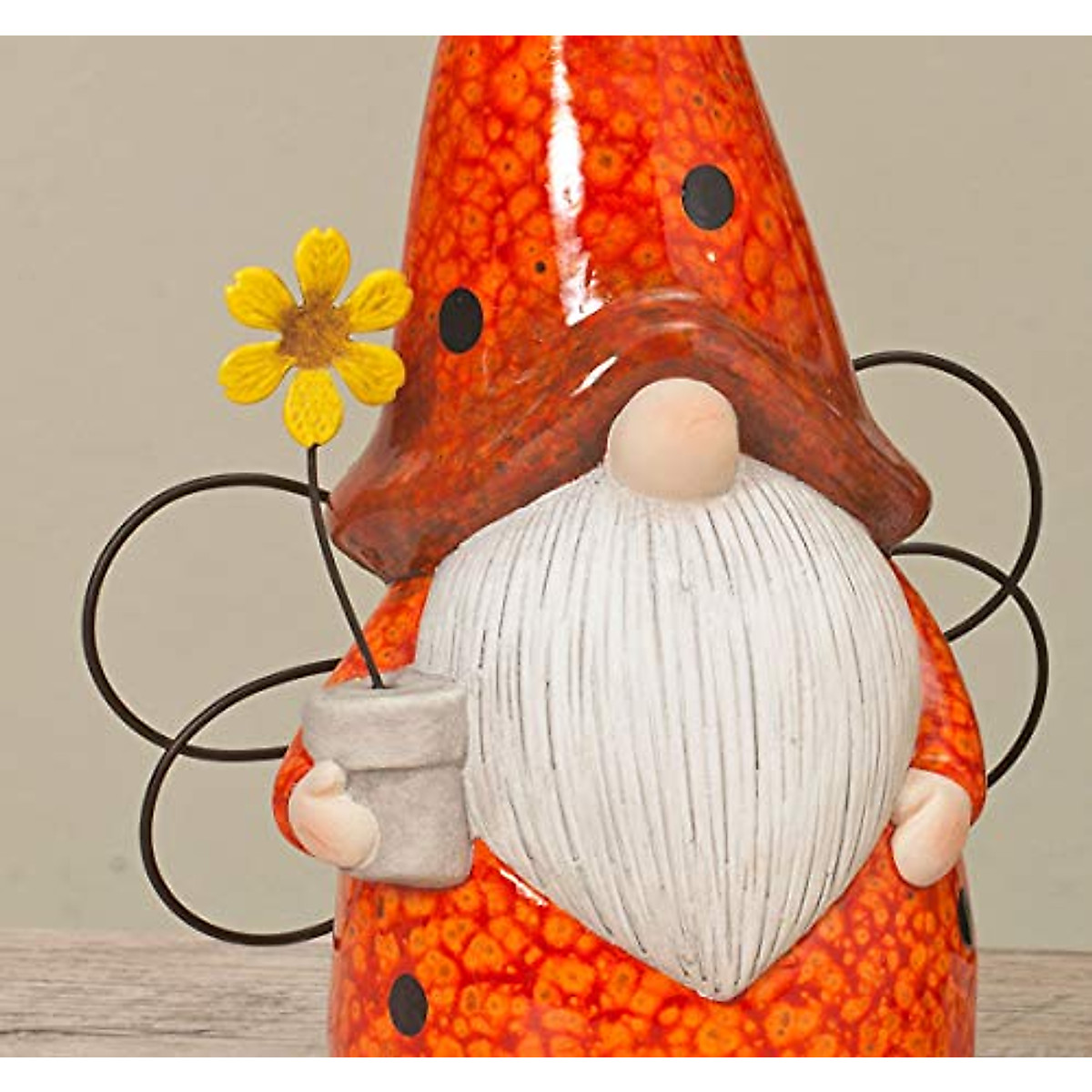 Set of 2 Garden Gnomes 10.5 Inches High, Ladybug and Bee Terracotta Garden Gnome Sculptures with Metal Wings