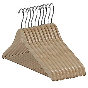 NAHANCO 8017CH20 Economy Wooden Suit Hanger with Attached Pant Bar, Chrome Hook, 17" - Natural Gloss (Pack of 20)