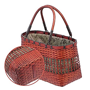 ERINGOGO Wicker Basket Woven Baskets Women Woven Bags Summer Beach Large Tote Bag Handmade Woven Shoulder Crossbody Handbag French Basket Bag Organizer Weaved Basket Woven Baskets