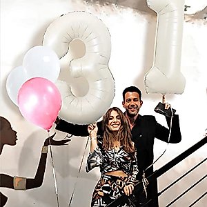 MJartoria Bundle 40 Inch Cream White 31 Number Balloons 31st Birthday Foil Balloon Large Digital Balloon for Birthday Party Wedding Anniversary Baby Shower Decorations