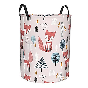 Fox Pink Laundry Hamper Collapsible Laundry Baskets with Handles Dirty Foldable Clothes Basket Easy Carry Laundry Bag Round Storage Basket for Bedroom Toy01