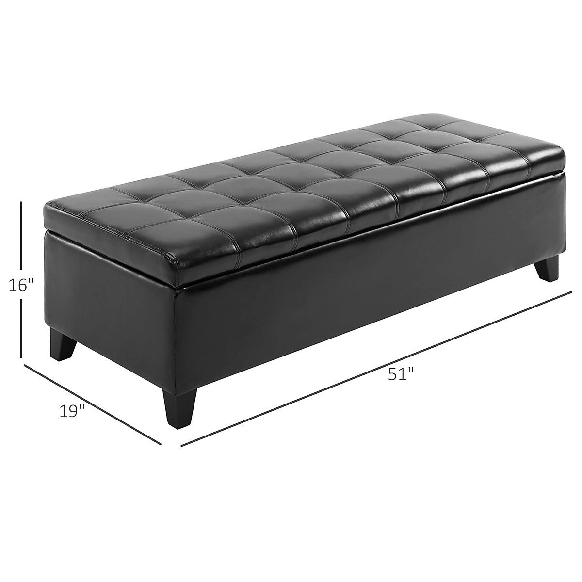 HOMCOM 51" Ottoman Storage Bench, Faux Leather Storage Chest with Lift Top, Tufted Ottoman with Storage for Living Room, Entryway, Black