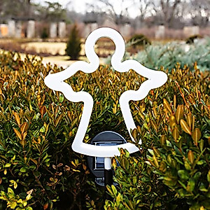 Exhart Garden Solar Lights, Decorative Angel Garden Stake, LED, Cute Yard and Pathway Decor, White Outline, 9.5 x 34.5 Inch