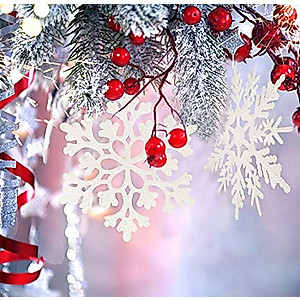 6pcs Large White Snowflakes Ornaments 12” Big Plastic Glitter Snowflake for Winter Indoor Outdoor Christmas Tree Window Room Decorations Giant Craft Snowflakes