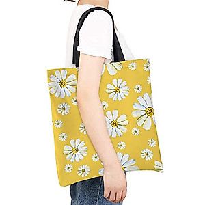 Moslion White Daisy Canvas Bags Camomile Flower in Yellow Garden Botanical Plant Floral Tote Bags Laptop Bags Large Bulk Reusable for Women Men Work Study 15x16 Inch