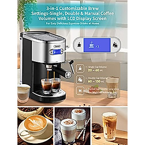 Gevi Espresso Machines 20 Bar Fast Heating Automatic Cappuccino Coffee Maker with Foaming Milk Frother Wand for Espresso, 1.2L Removable Water Tank, Double Temperature Control System 1350W, Black