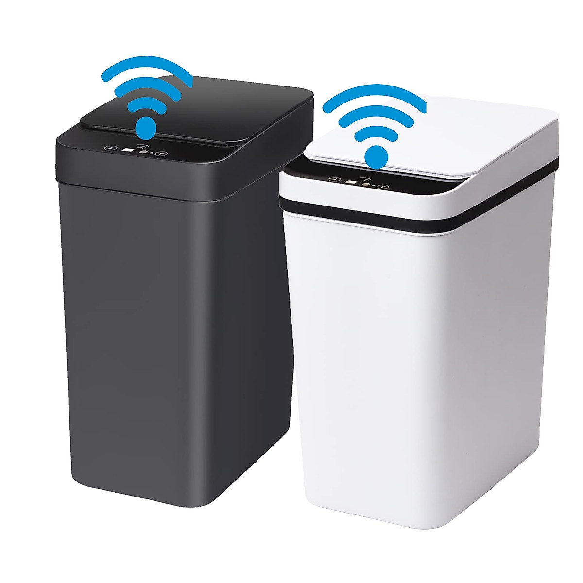 Anborry 2 Pack Bathroom Touchless Trash Can 2.5 Gallon Smart Automatic Motion Sensor Rubbish Can with Lid Waterproof Narrow Small Garbage Bin for Kitchen, Office, Living Room, Bedroom(Black+White)