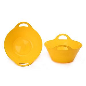 Mintra Home Plastic Bowls with Handles (4.5L Large 2pk, Yellow)