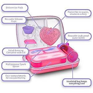 BDBKYWY Exclusive 3D Unicorn Lunch Box for Girls Insulated Lunch Bag Reusable Bento Box Toddler Lunch Box Kids for Picnics, Outdoor Activities, Back to School Supplies Meal Tote Kit for Girls Age 6-12