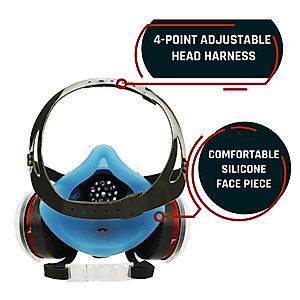 T-60 Half Face Respirator – ASTM Tested – Organic Vapor & Particulate Filtration – Paint Application, Woodworking, & Other Work Protection