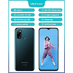 Ulefone Unlocked Cell Phones, Note 9P Octa-Core Unlocked Smartphone, 6.52" Waterdrop Full-Screen, Triple Rear Camera, Dual SIM 4G Phones, 4500mAh, 4GB+64GB, Face ID, Android 11 Mobile Phone - Green