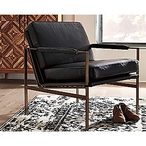 Signature Design by Ashley Puckman Mid-Century Modern Leather Accent Chair, Black