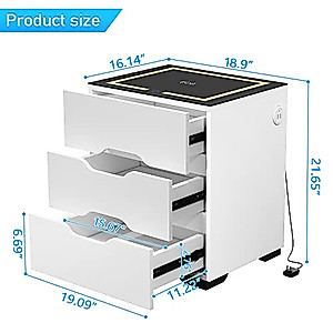 kepptory White Nightstand with Wireless Charging Station & Adjustable LED Lights, High Gloss End Table with 3 Drawers & USB Charging, Bedside Table Organizer for Bedroom Use