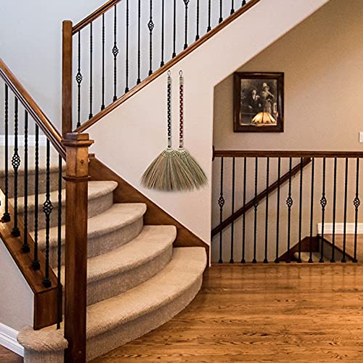 SN SKENNOVA - Asian Straw Broom Witch Broom Undecorated Wedding Jumping Broom with Bamboo Stick Handheld Size Handle - Hardwood Floor, Tile Floor Sweeper Housewarming (Black)