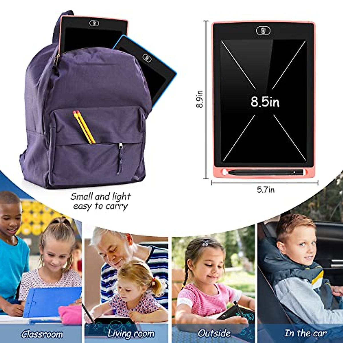 2 Pack LCD Writing Tablet, 8.5 Inch Toddler Colorful Doodle Board, Erasable Reusable Electronic Drawing Tablet Scribbler Pads, Educational Kids Toys Gift for Age 2 3 4 5 6 7 8 Years Old Boys Girls