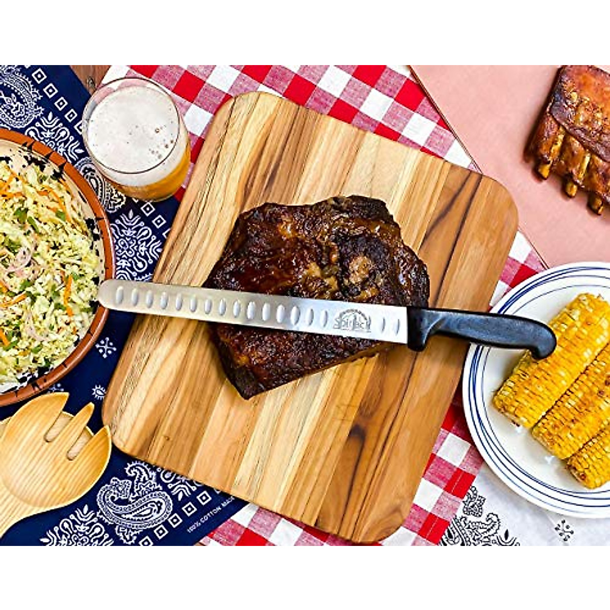 SpitJack Smoked BBQ 6 Inch Curved Beef Brisket Trimming and Boning Knife and 11" Meat Slicing Knife Bundle. Stainless Steel.